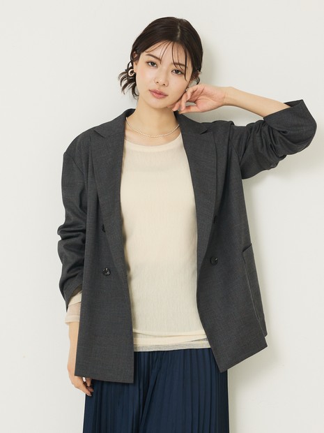 上下2点セット】グレンチェックジャケット＆セミワイドパンツ